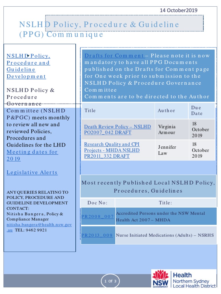 NSLHD Policy Procedure Guideline Communique 14 Oct 2019 | PDF | Health ...