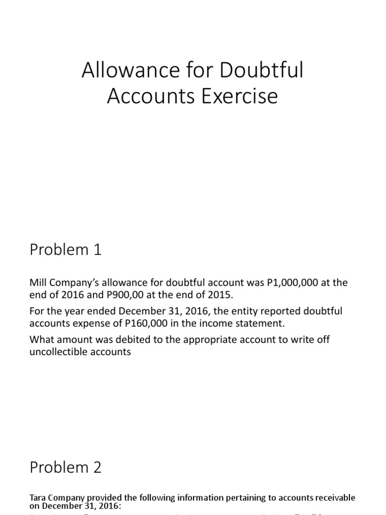Allowance For Doubtful Accounts Exercise | Download Free PDF | Bad Debt ...