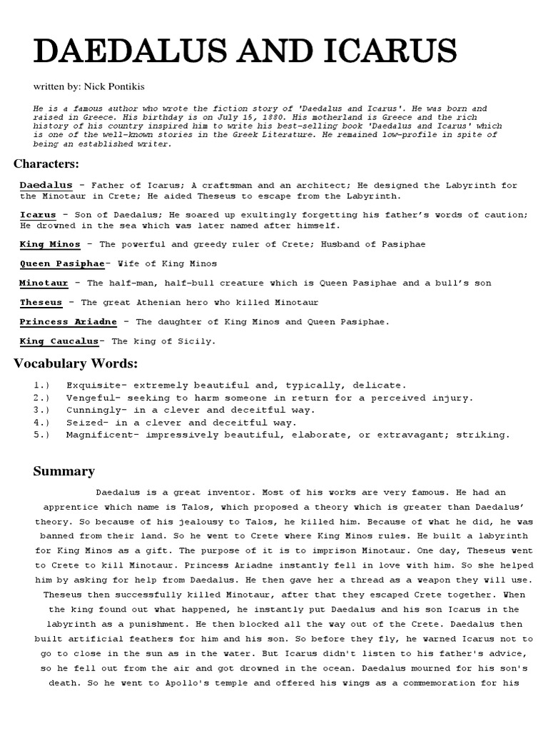 Daedalus and Icarus | PDF | Minotaur | Mythology