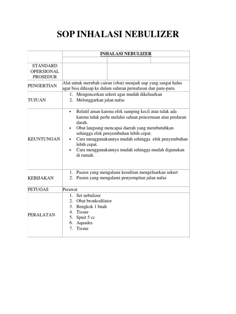 Sop Inhalasi Nebulizer | PDF
