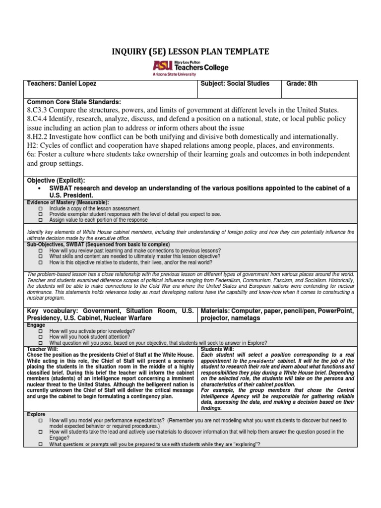 Inquiry 5e Lesson Plan Template | PDF | Lesson Plan | Teachers