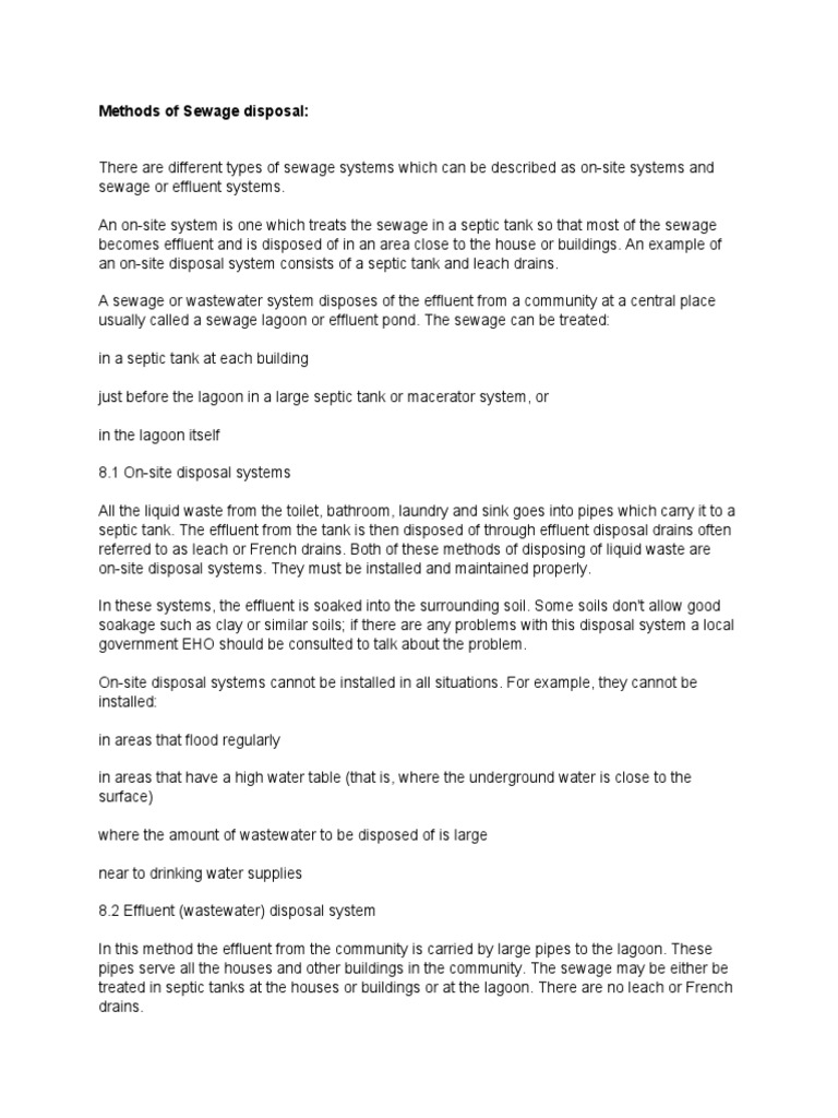 Methods of Sewage Disposal Explained | PDF