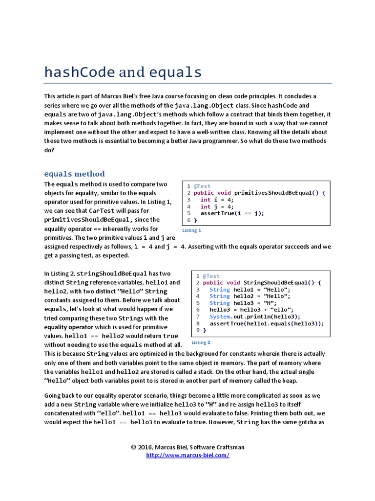Hashcode And Equals Pdf Boolean Data Type String Computer Science