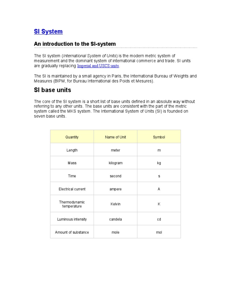 SI System | PDF | International System Of Units | Quantity