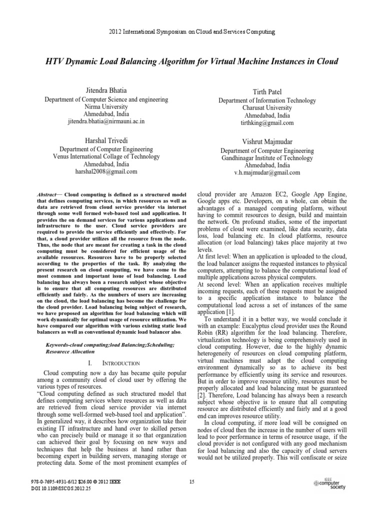 Htv Dynamic Load Balancing Algorithm For Virtual Machine Instances In Cloud Pdf Load