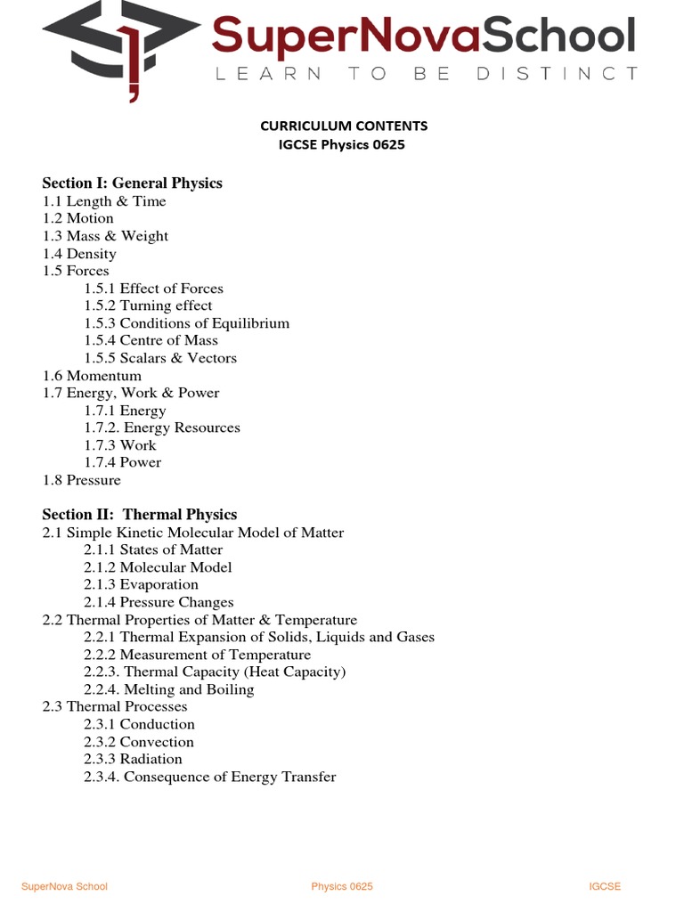 IGCSE Physics 0625 Curriculum Overview | PDF | Electricity | Heat