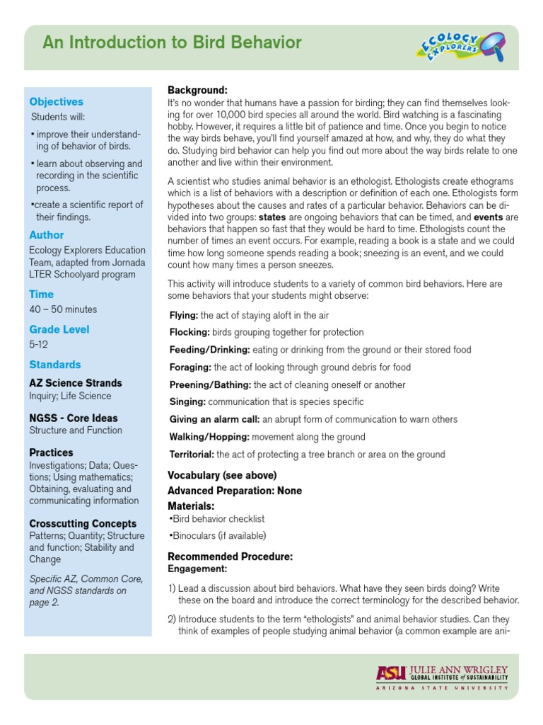 Introduction to Bird Behavior | PDF | Ethology | Hypothesis