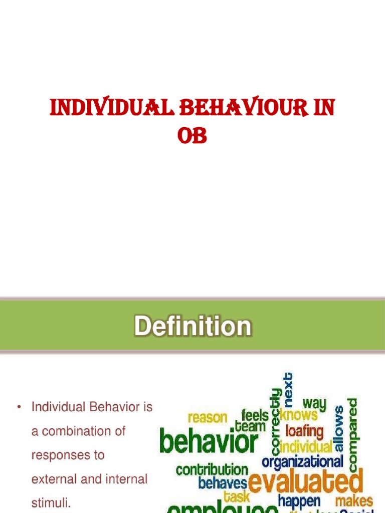 Understanding Individual Behavior in OB | PDF | Self Actualization ...