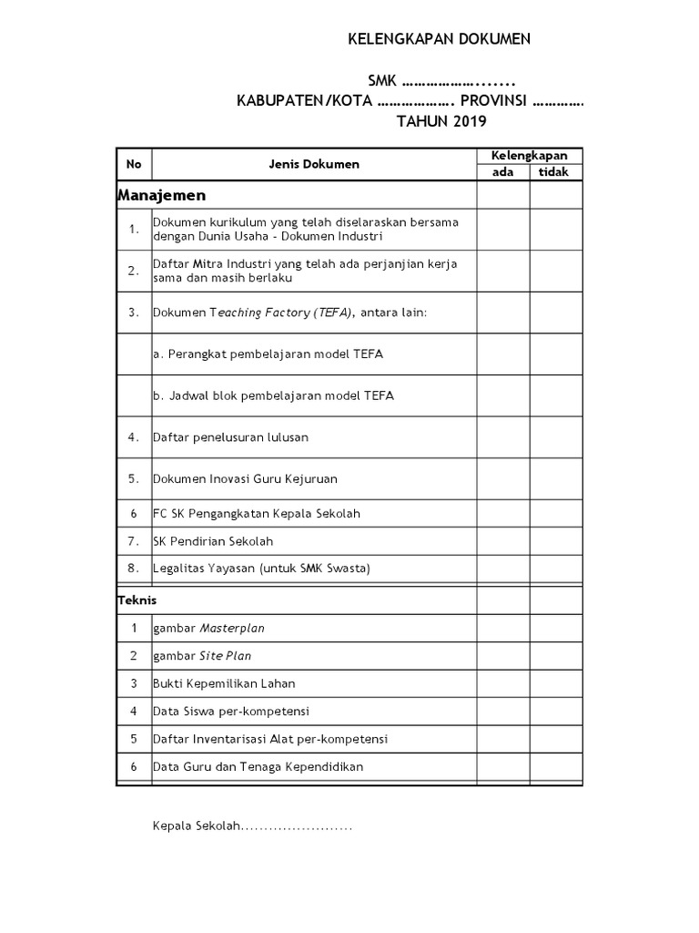 Check List Kelengkapan Dokumen. Region 2 | PDF