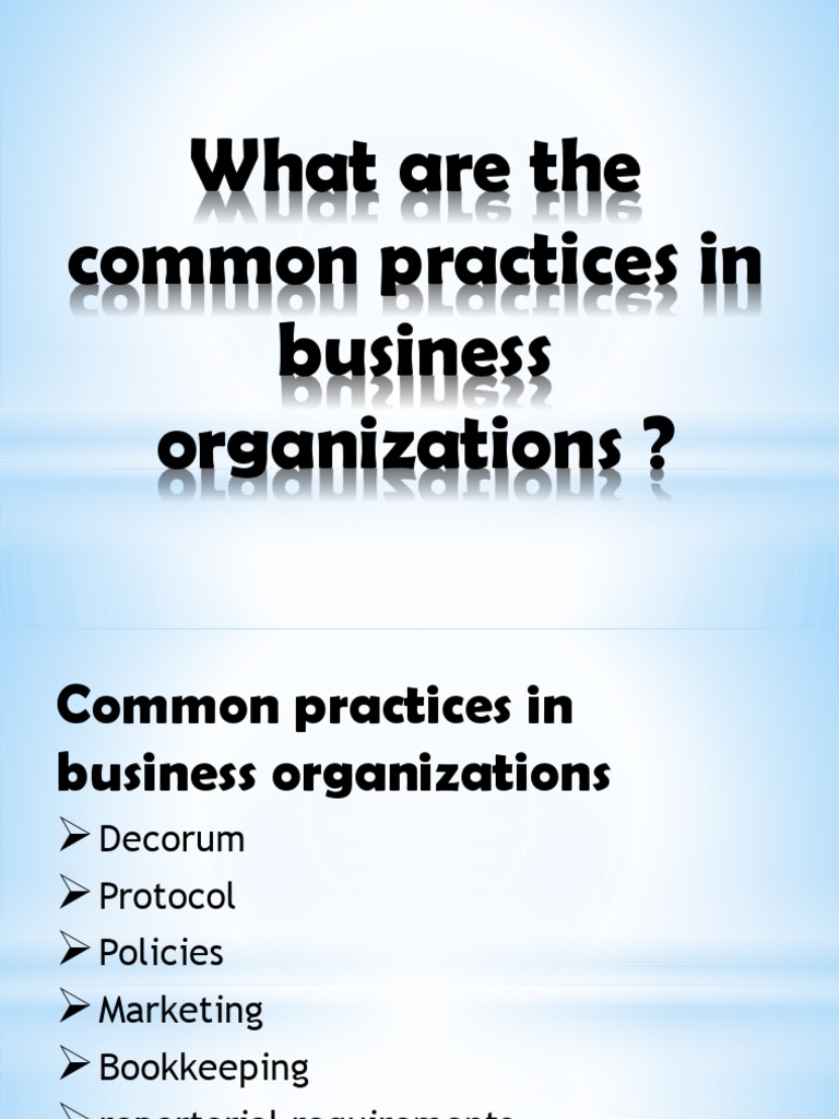Common Practices in Business Organization | PDF