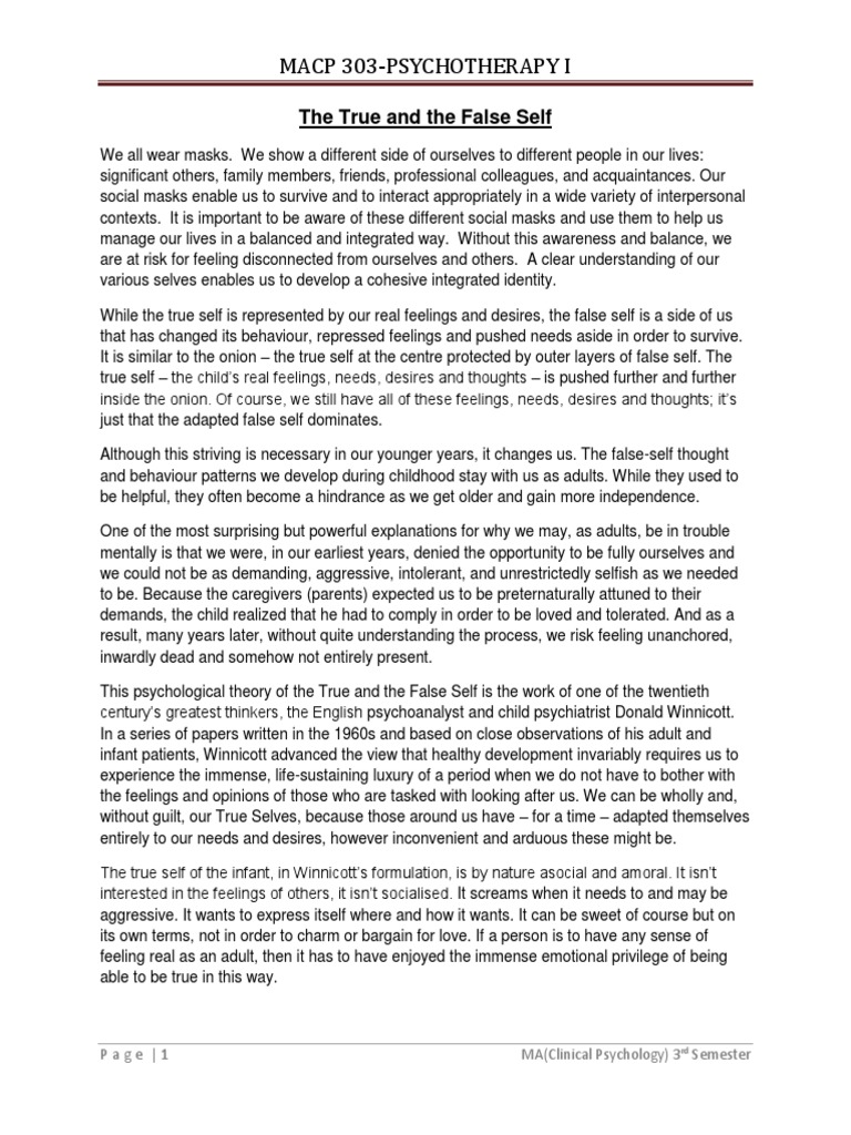 True and False Self | PDF | Psychological Trauma | Self