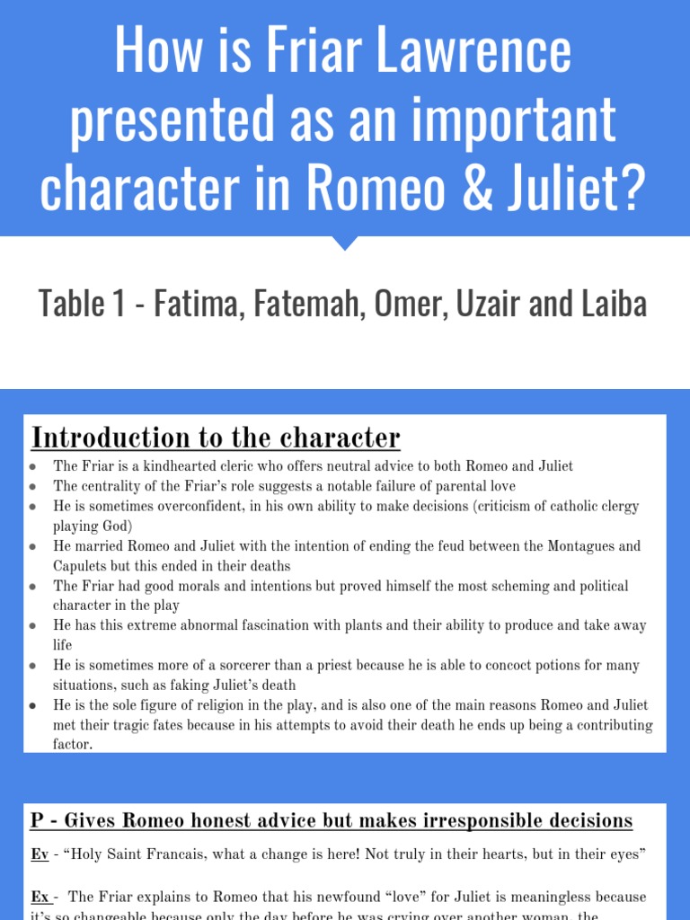 Friar Lawrence's Role in Romeo & Juliet | PDF | Characters In Romeo And ...