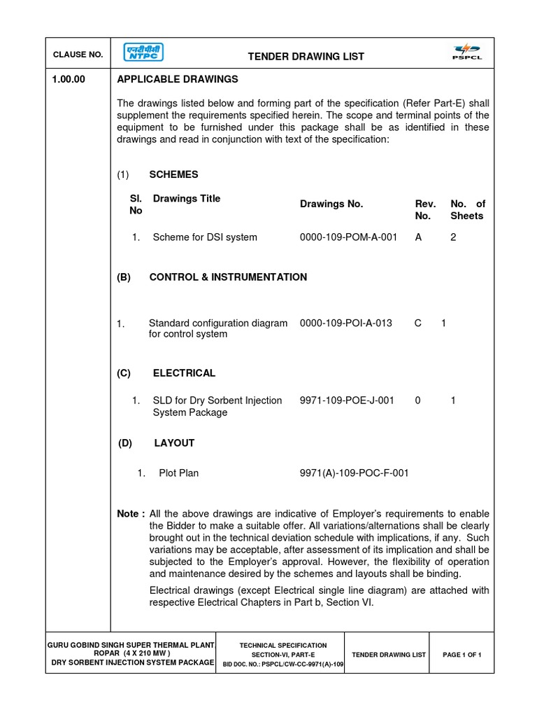 Part-E1-Drawing List PDF | PDF | Specification (Technical Standard ...
