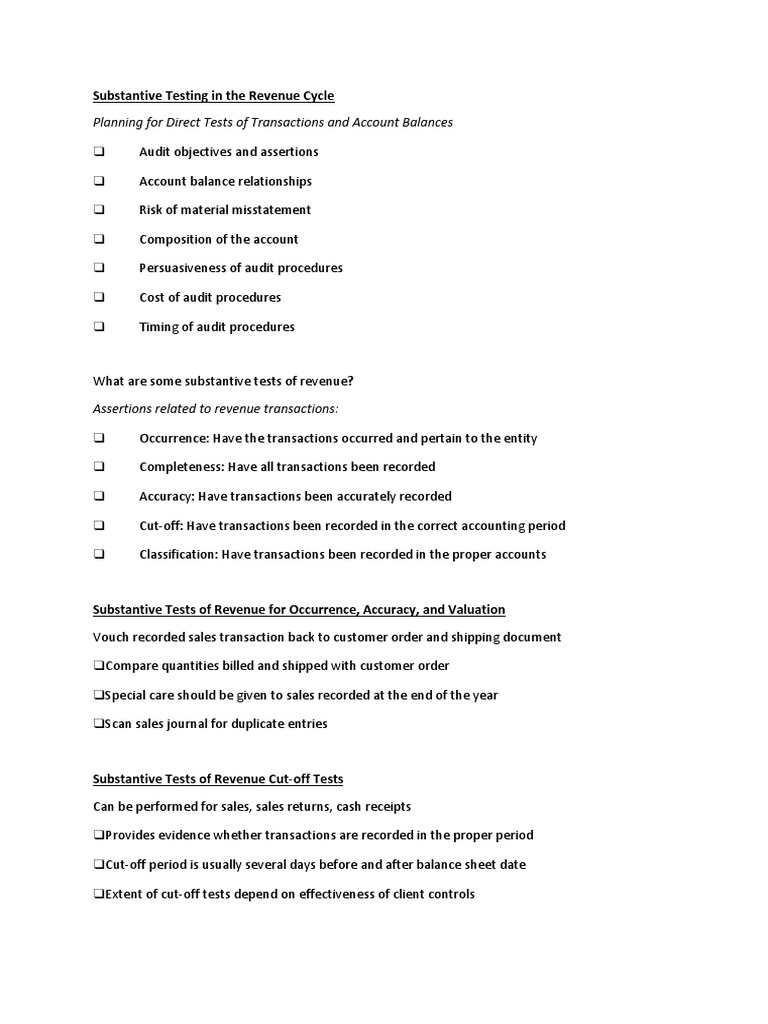 Substantive Testing in The Revenue Cycle | PDF | Financial Audit | Revenue