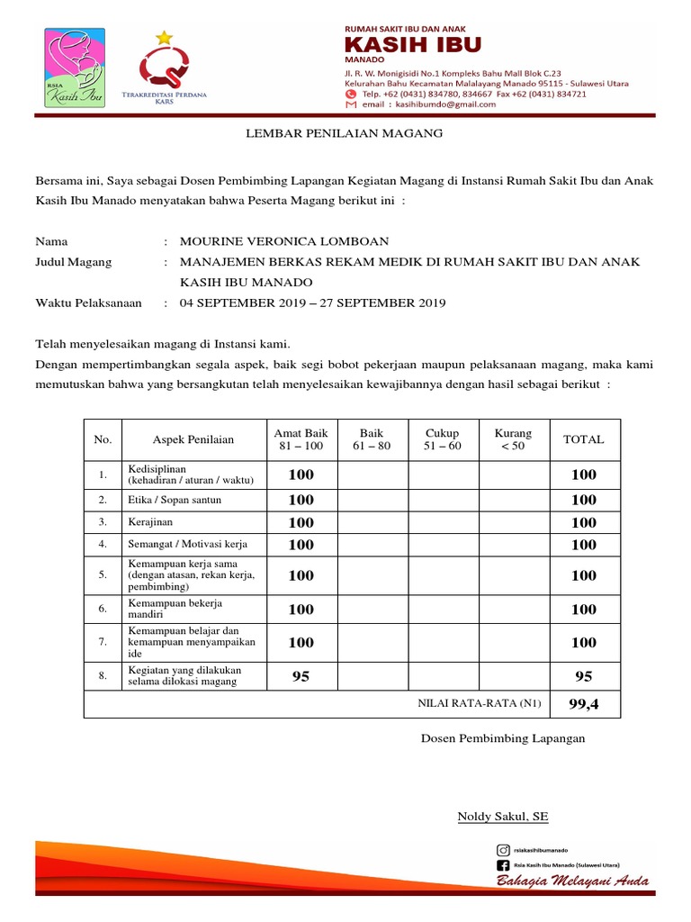 Format Penilaian Mahasiswa FKM Unsrat | PDF