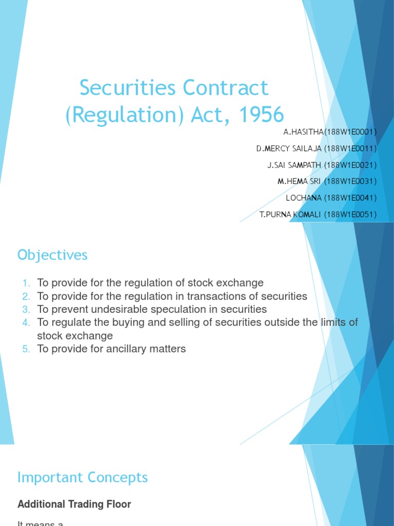 Overview of Securities Contract Act 1956 | PDF | Securities (Finance ...