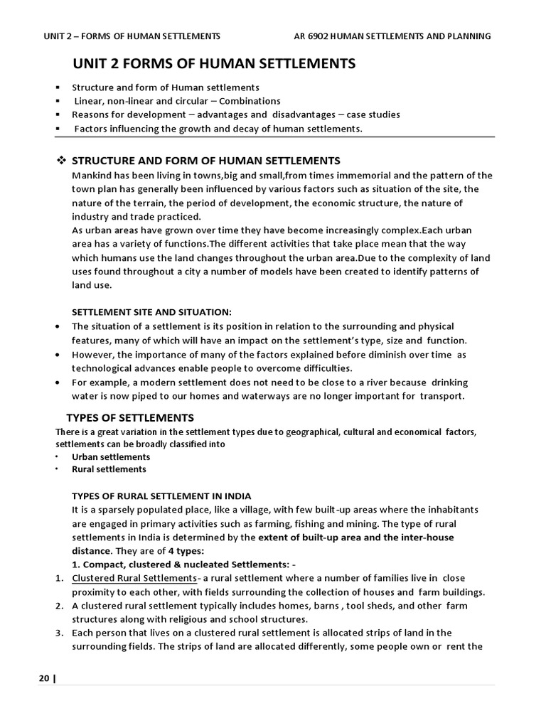 Unit 2 Forms of Human Settlements | PDF | Moscow | Village