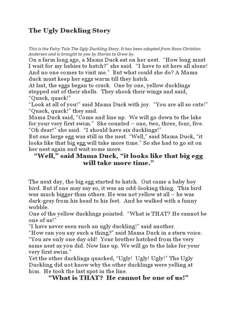 The Ugly Duckling Story | PDF | Duck