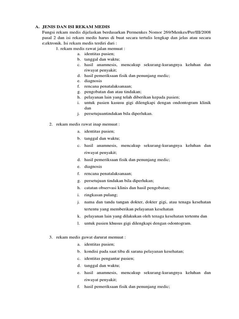 Jenis Dan Isi Rekam Medis | PDF