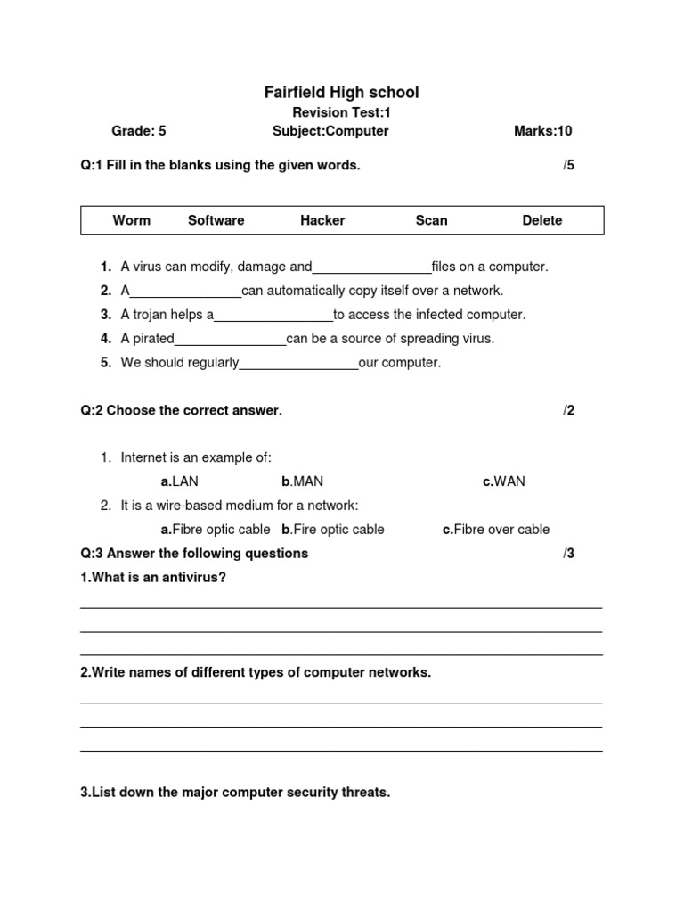 Grade 5 Computer Test 1 | PDF