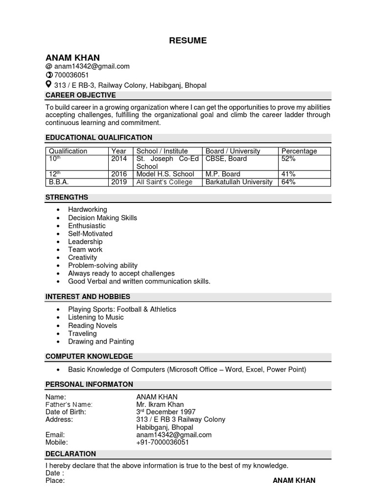 Resume for Anam Khan | PDF