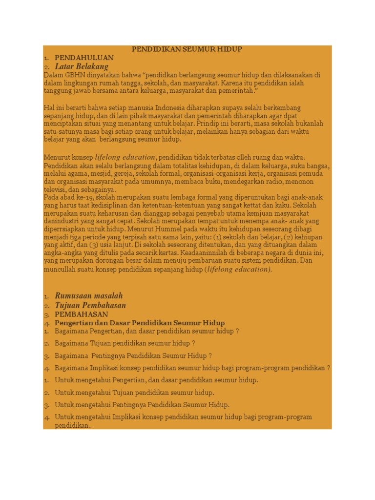Pendidikan Seumur Hidup | PDF