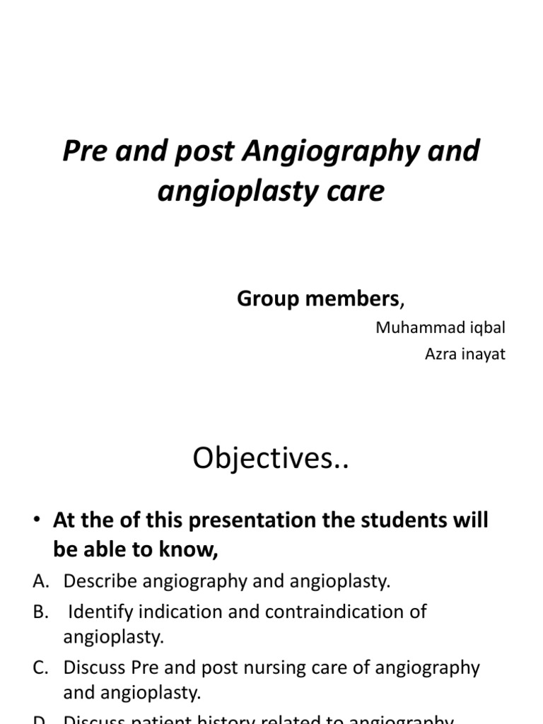 Pre and Post Angiography and Angioplasty Care | PDF | Coronary Artery ...