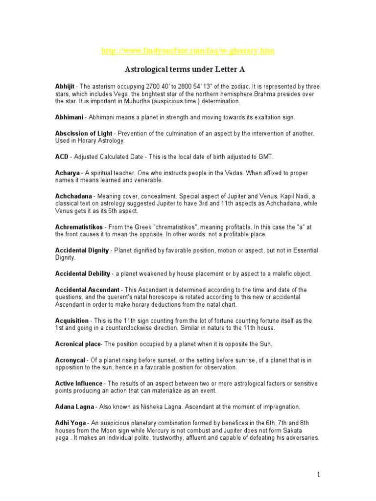 Astrological Glossary: Terms A | PDF | Astrological Sign | Horoscope