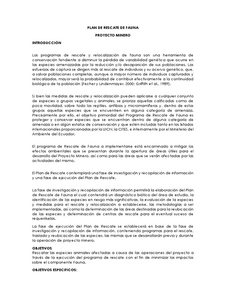 Anexo 6. Plan de Rescate y Reubicacic3b3n de Especies Faunc3adsticas ...