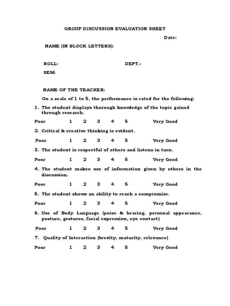 Evaluation Sheet For GD | PDF