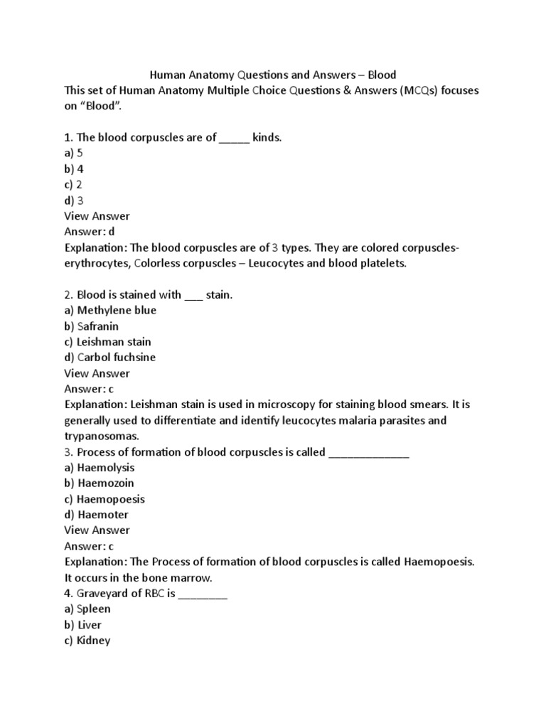 Blood Anatomy Questions and Answers | PDF | Coagulation | White Blood Cell