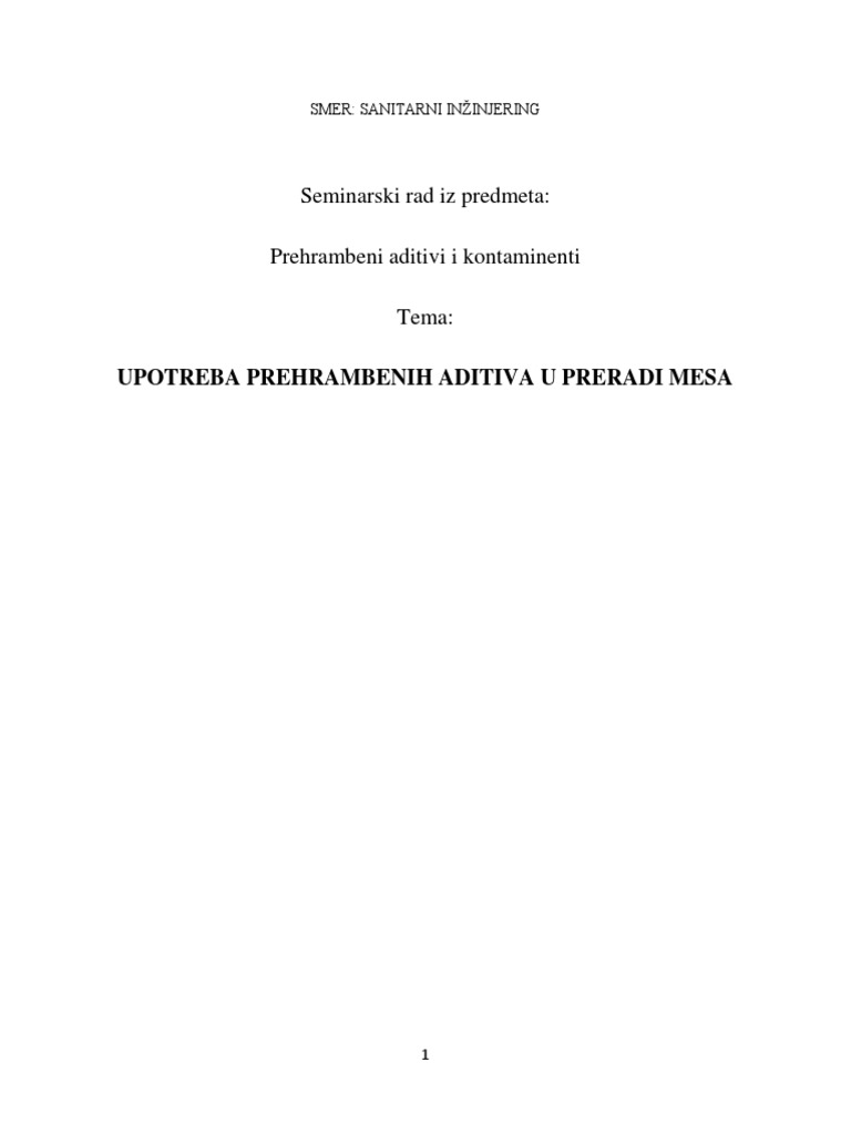 Prehrambeni Aditivi I Kontaminenti-Upotreba Prehrambenih Aditiva U Preradi Mesa | PDF
