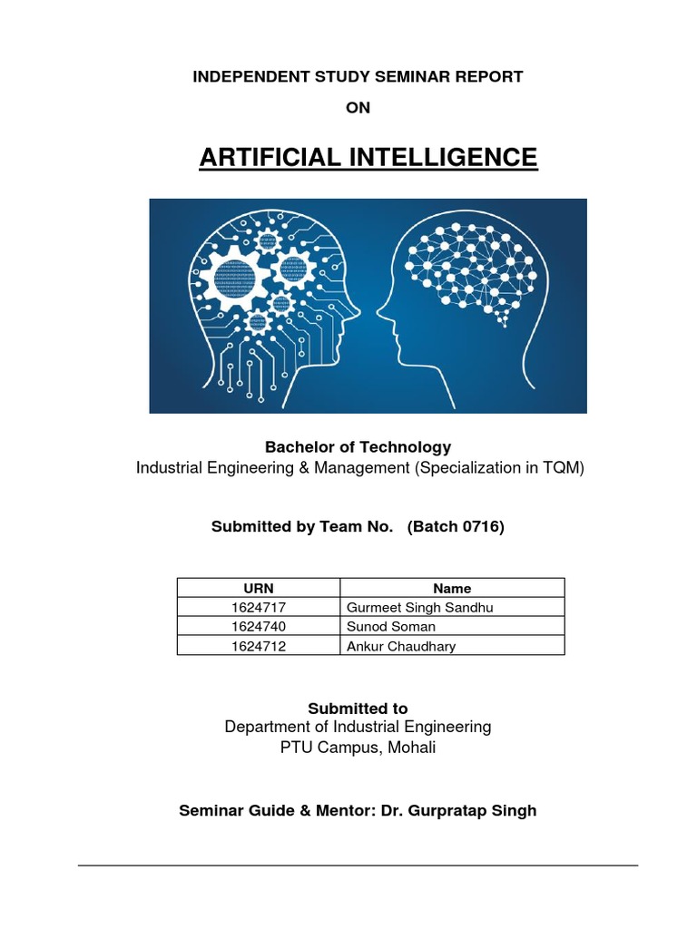 project report on artificial intelligence | Artificial Intelligence ...