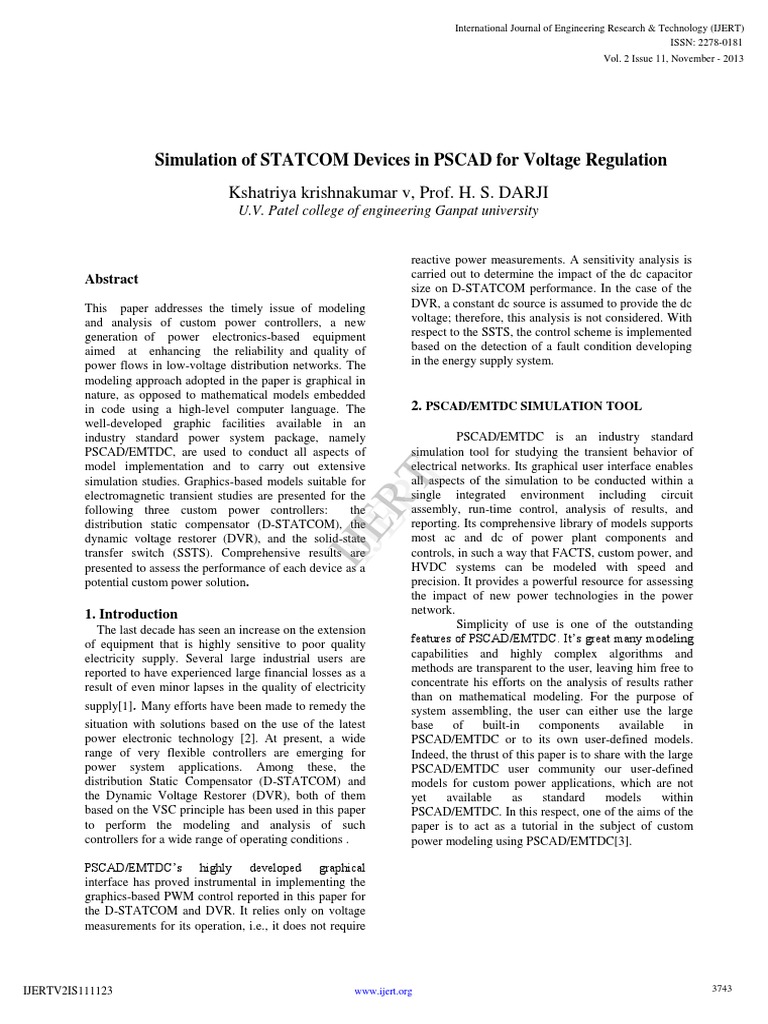 Simulation of Statcom Devices in Pscad For Voltage Regulation ...