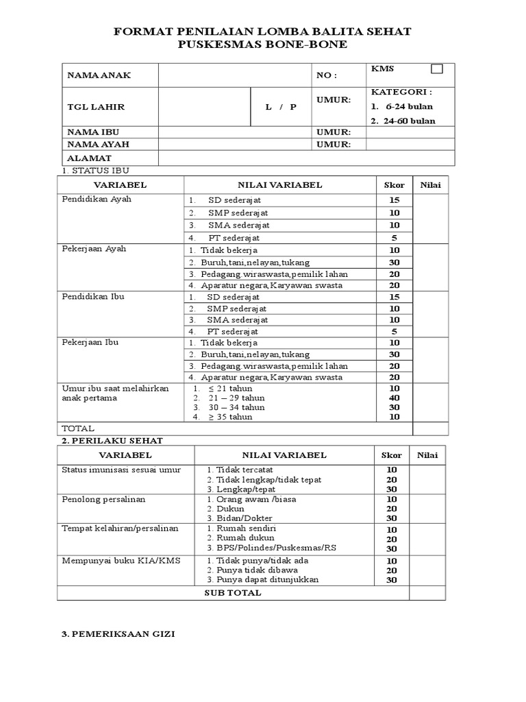 Format Penilaian Lomba Balita Sehat | PDF Format Penilaian Lomba Balita Sehat | PDF