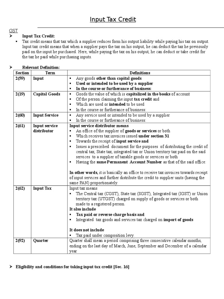 GST Input Tax Credit Notes | PDF | Debits And Credits | Invoice