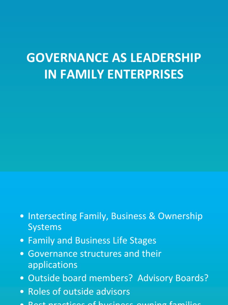 Governance As Leadership in Family Enterprises | PDF | Board Of ...