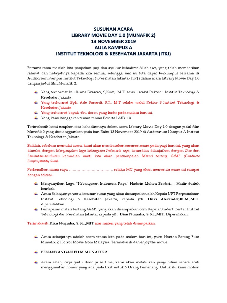 MC Script & Tentative | PDF | Perjalanan | Seni