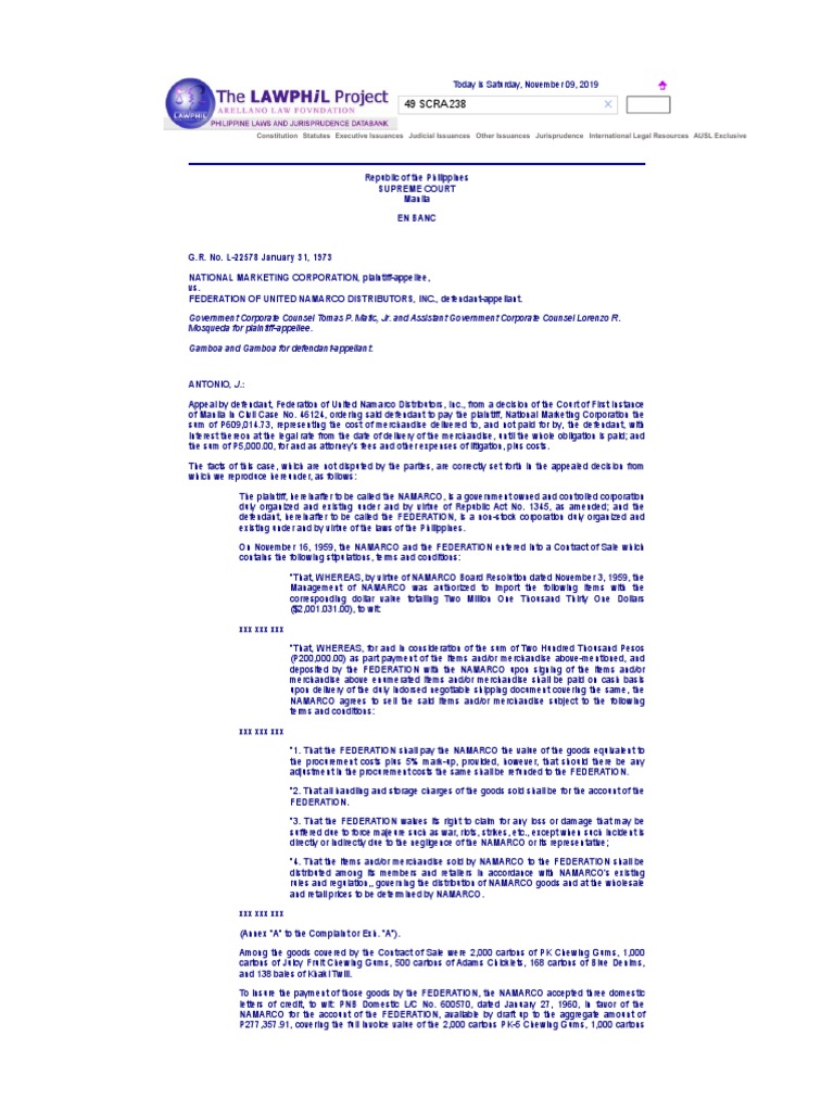 Namarco vs. Federated Distributors - Full Text | PDF | Lawsuit | Pleading