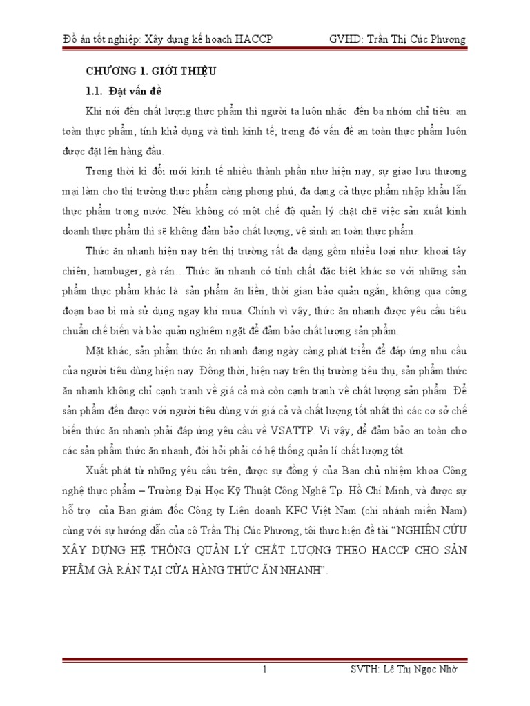 123doc Luan Van Cong Nghe Thuc Pham Nghien Cuu Xay Dung He Thong Quan Ly Chat Luong Haccp Cho ...