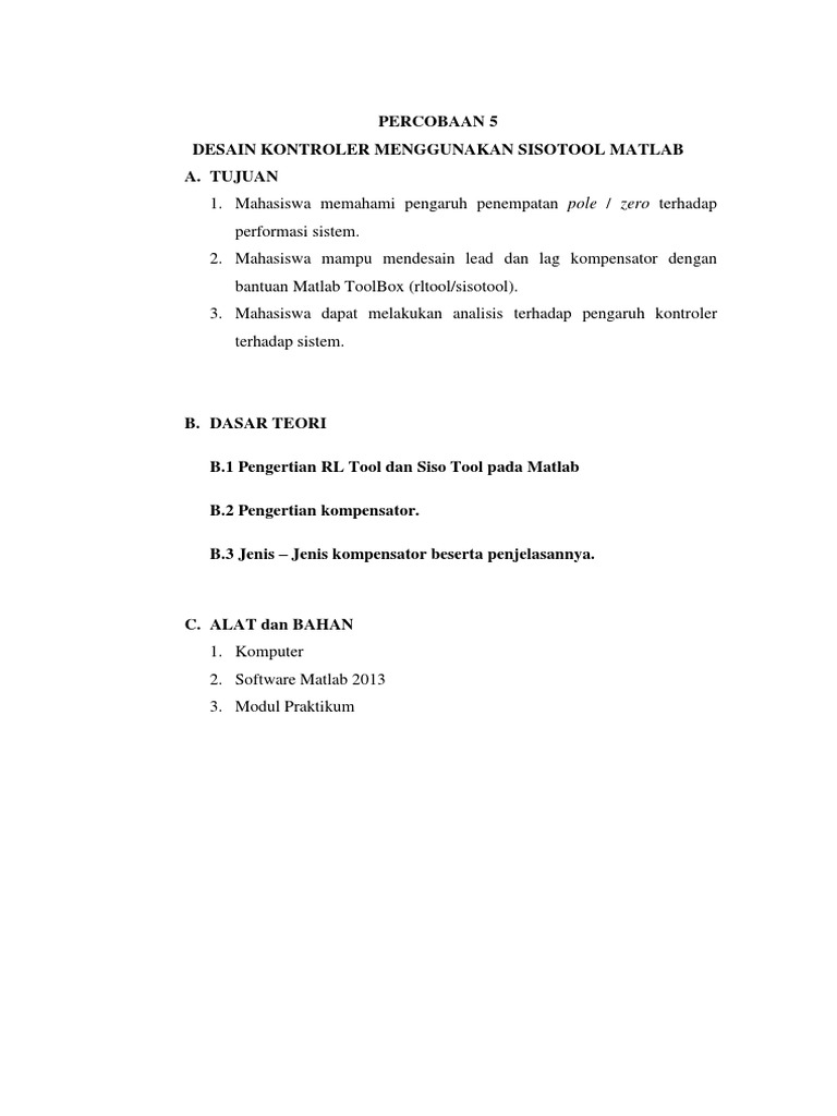 P5 Desain Kontroler Menggunakan Sisotool Matlab | PDF