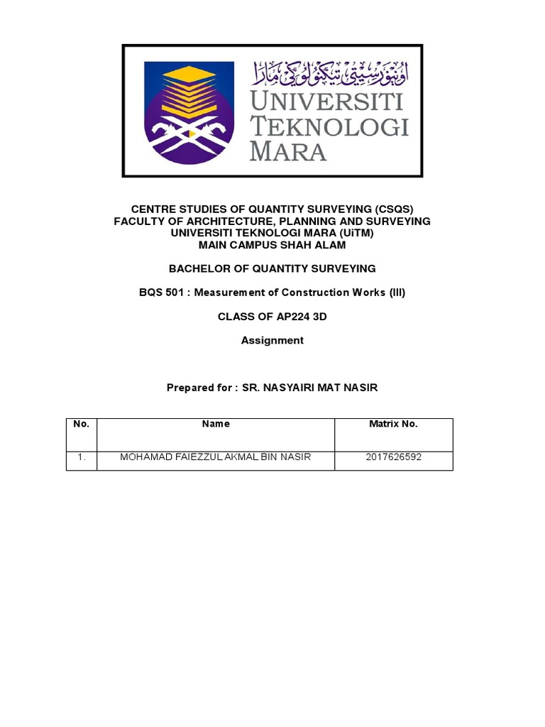 Example Cover Page Assignment Uitm Asm452 Uitm Cover Letter And