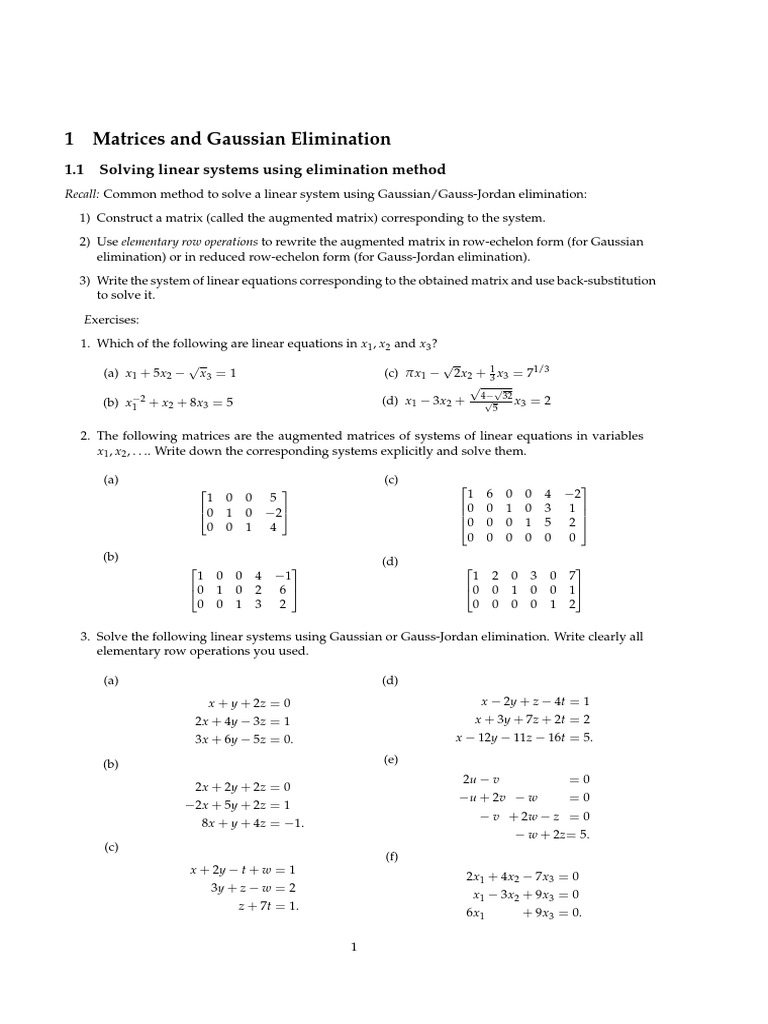 Linear Exercises | PDF | System Of Linear Equations | Matrix (Mathematics)