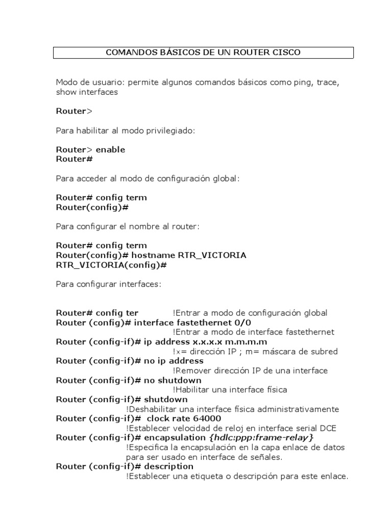 Comandos Router Cisco | Descargar gratis PDF | Enrutador (Computación ...