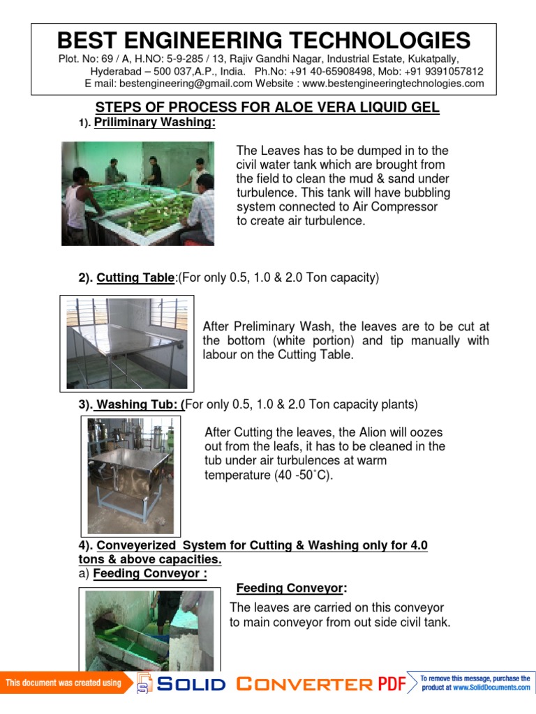 Aloe Vera Gel Processing Guide | PDF | Pulp (Paper) | Filtration