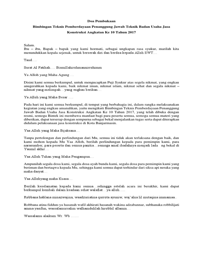 Doa Pembukaan Bimtek Konstruksi 2017 | PDF