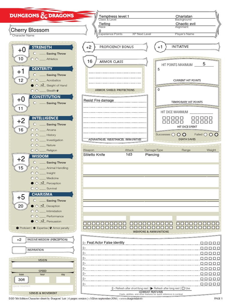DD Character Sheet 5e Fillable | PDF | Dungeons & Dragons | Role ...