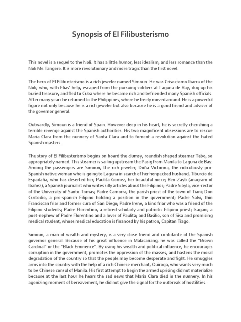 Synopsis of El Filibusterismo | PDF | Spanish Language Novels | Philippines