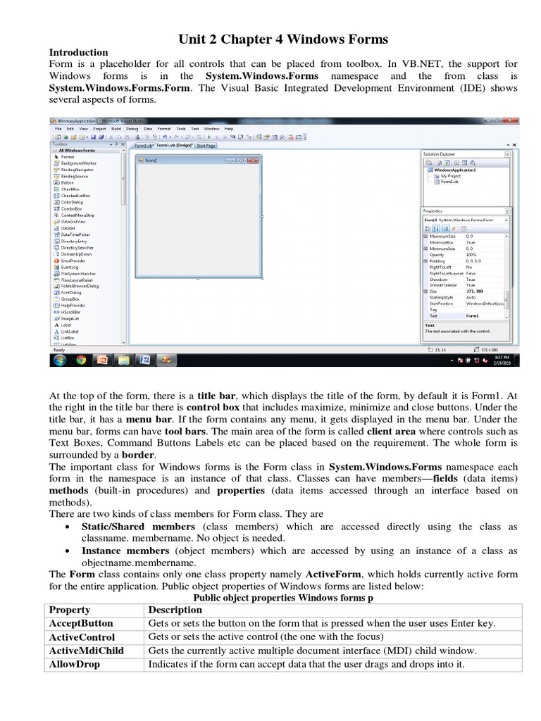 Unit 2 Chapter 4 Windows Forms Copy 1 | PDF | Visual Basic .Net | Class ...