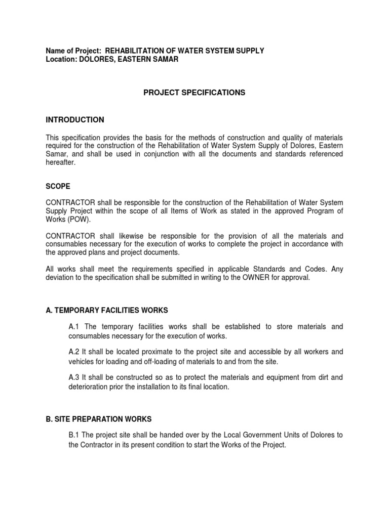 Project Specifications PDF | PDF | Concrete | Pipe (Fluid Conveyance)